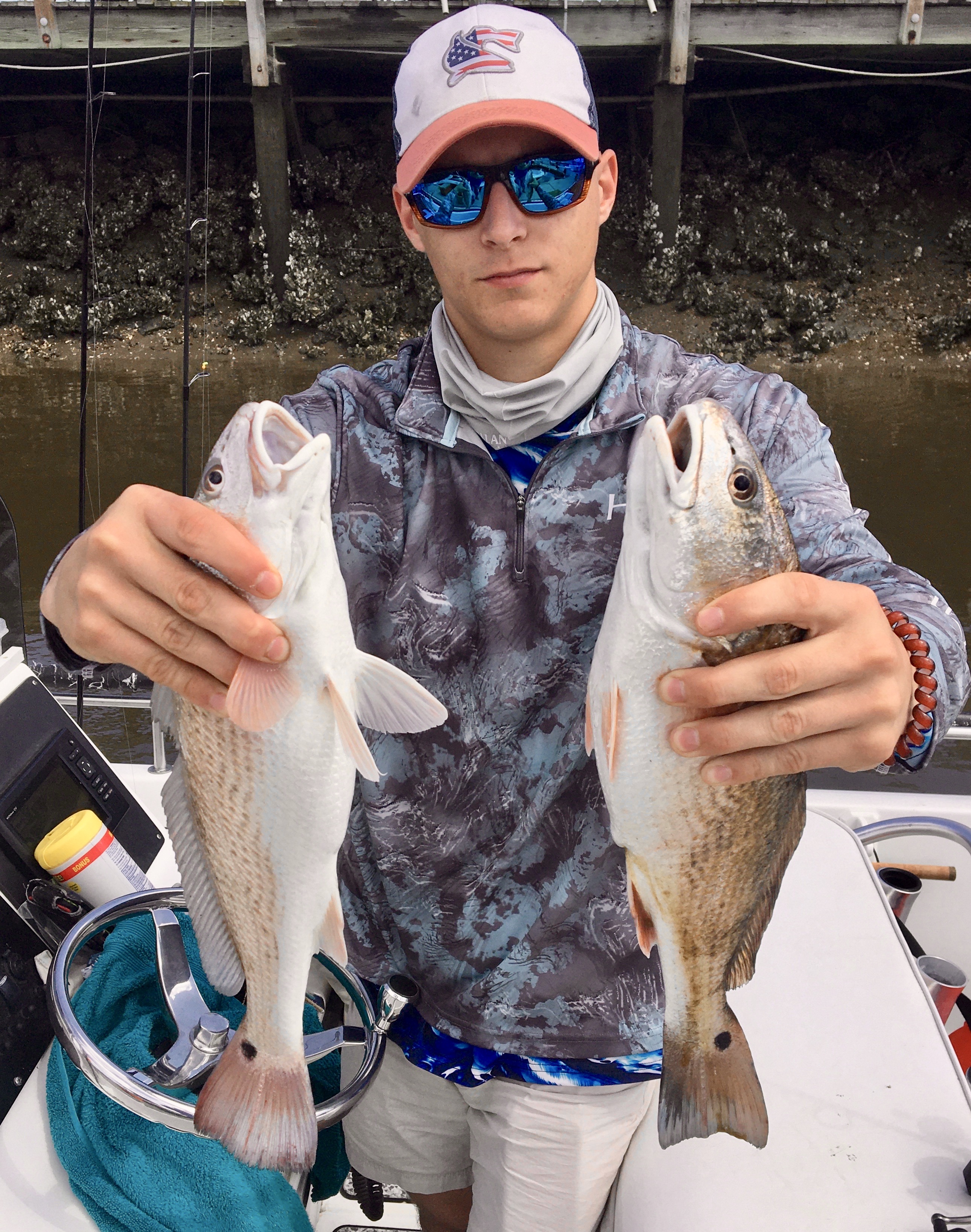 Riley Davidson with a couple of nice schoolie reds. He and his dad Mark ...